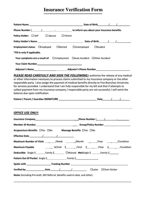 Printable Insurance Verification Form Printable Calendars At A Glance