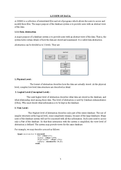 Rdbms Notes 25 6 24 Basics About Relational Database Management System 1 View Of Data A
