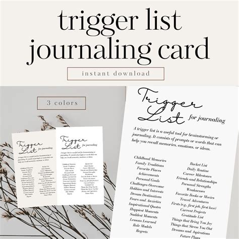 Journal Prompt Trigger List Trigger List For Journals Journal Prompt Printable Etsy