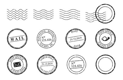 우표 프레임 벡터 세트입니다 스탬프 그런 지 잉크 고무 라벨입니다 노란색 배경에 격리 기호를 게시합니다 우편 소인에 대한 스톡 벡터 아트 및 기타 이미지 Istock