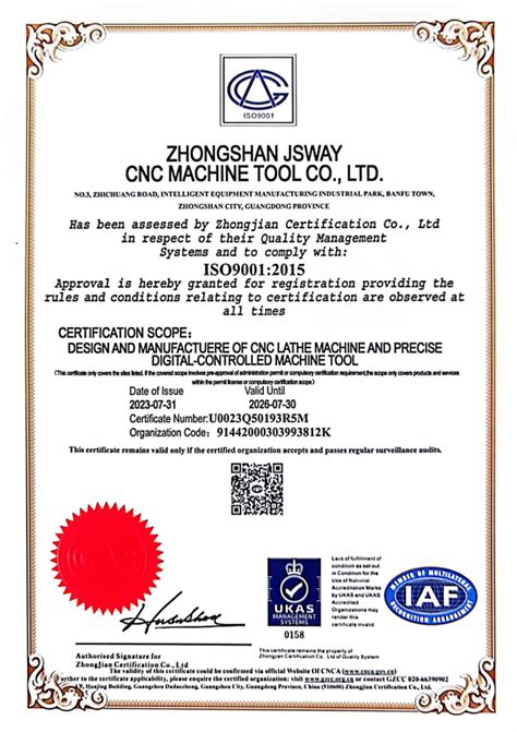 Certificate Jsway Cnc