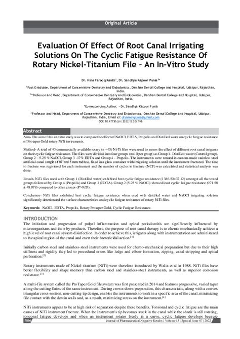 Pdf Evaluation Of Effect Of Root Canal Irrigating Solutions On The Cyclic Fatigue Resistance