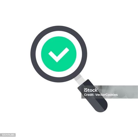돋보기 아이콘 및 확인 표시 기호 둥근 녹색 체크마크가 돋보기 평가 추정 검토 검증 올바른 좋은 품질 검증 승인 개념 플랫 스타일 디자인 벡터 아이콘 돋보기 광학 기기에