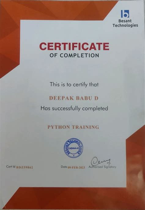 Deepak Babu D On Linkedin Hello Connection My Python Certificationi