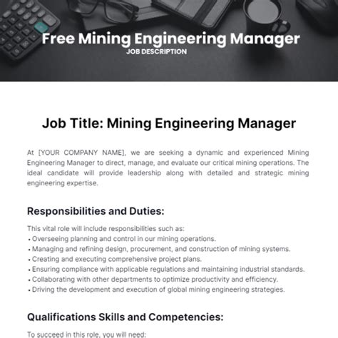Free Mining Engineering Manager Job Description Template To Edit Online