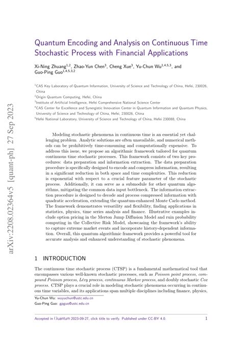 Pdf Quantum Encoding And Analysis On Continuous Time Stochastic Process With Financial