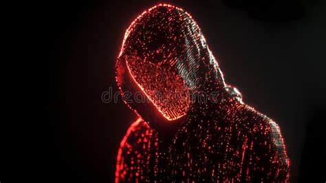 Hacker Wearing A Hoodie Made Of Digital Particles Is Committing A Cyber Crime Stock Image