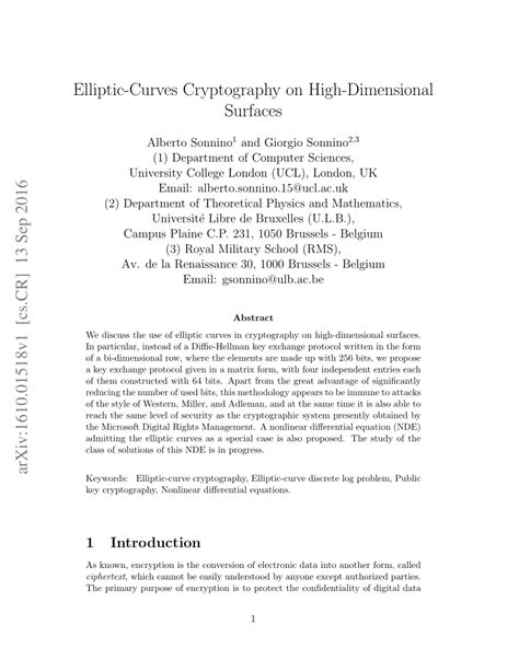 Pdf Elliptic Curves Cryptography On High Dimensional Surfaces