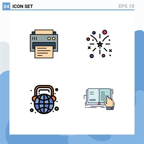 4 User Interface Filledline Flat Color Pack Of Modern Signs And Symbols Of Printer Globe