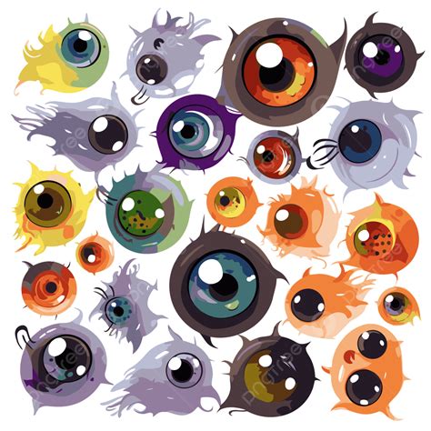 Spooky Eyeballs Vector Sticker Clipart Various Colorful Monster