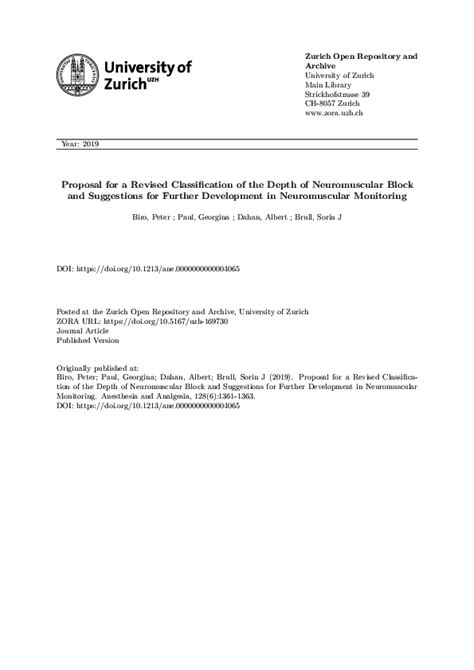 Pdf Proposal For A Revised Classification Of The Depth Of Neuromuscular Block And Suggestions
