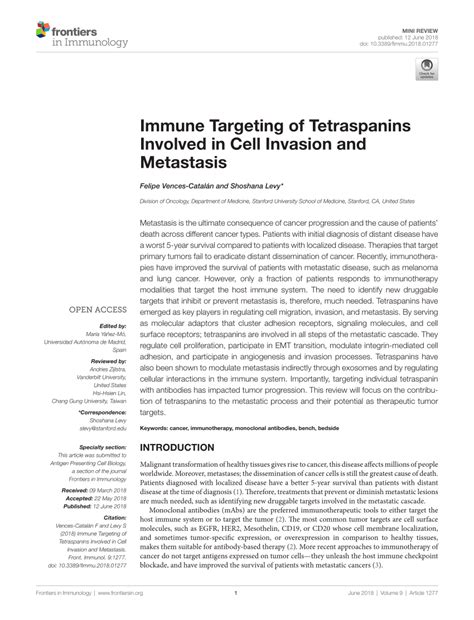 Pdf Immune Targeting Of Tetraspanins Involved In Cell Invasion And