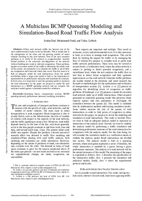 Pdf A Multiclass Bcmp Queueing Modeling And Simulation Based Road Traffic Flow Analysis