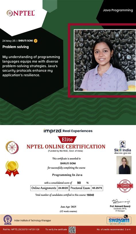 Nptel Javaprogramming Goldenbatch Proudmoment Learningneverstops Shruti Soni