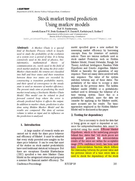 Stock Market Trend Prediction Using Markov Models Pdf Markov Chain Prediction