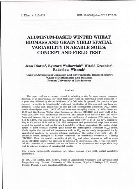 Pdf Aluminum Based Winter Wheat Biomass And Grain Yield Spatial