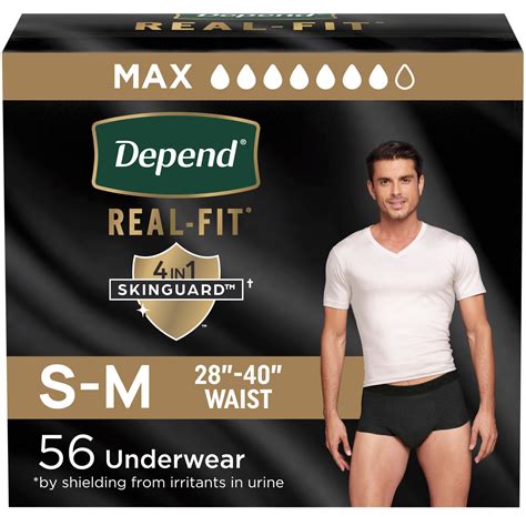Depend Real Fit Incontinence Underwear For Men Adult Diapers S M Black 56 Count Walmart