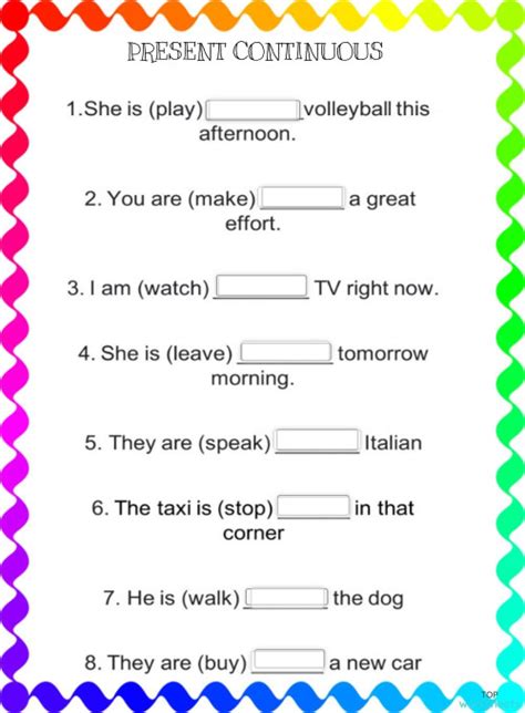 Present Continuous 1 Interactive Worksheet Topworksheets