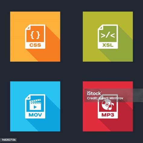 Css 파일 문서 Xsl Mov 및 Mp3 아이콘을 설정합니다 벡터 검은색에 대한 스톡 벡터 아트 및 기타 이미지 검은색 그림자 긴 Istock