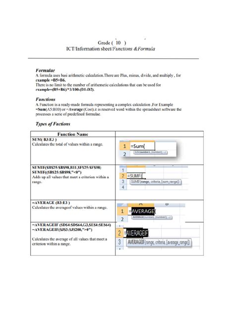 Spreadsheet Functions Pdf