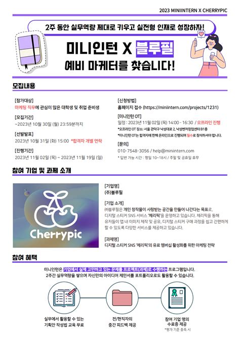 미니인턴x블루필 디지털 스티커 Sns ‘체리픽의 유료 멤버십 활성화 마케팅 전략짜고 포트폴리오까지 만들자 ~1030 공모전 대외활동 링커리어