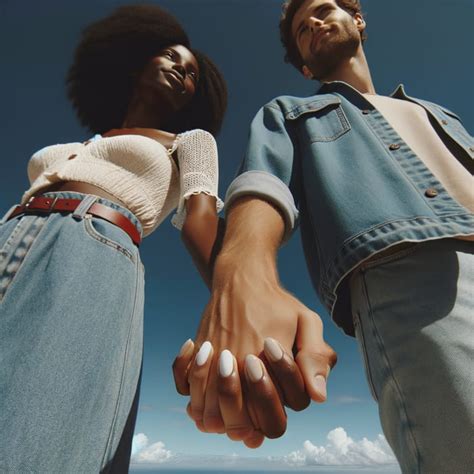 Interracial Couple Holding Hands Under Clear Blue Skies Ai Art