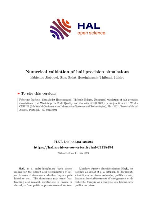 Pdf Numerical Validation Of Half Precision Simulations Sara Sadat Hoseininasab