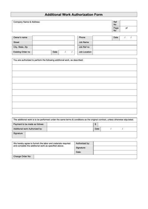 Additional Work Authorization Form Printable Pdf Download