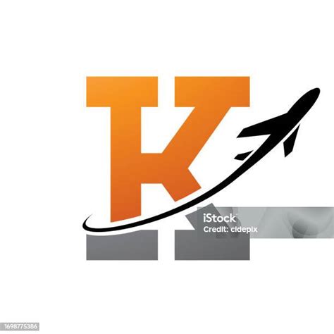 주황색과 검은색 골동품 편지 K 아이콘 개념에 대한 스톡 벡터 아트 및 기타 이미지 개념 곡선 날기 Istock
