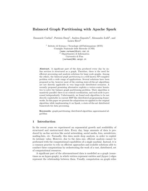 Pdf Balanced Graph Partitioning With Apache Spark