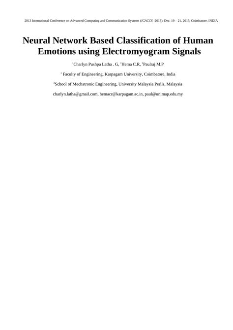 Pdf Neural Network Based Classification Of Human Emotions Using