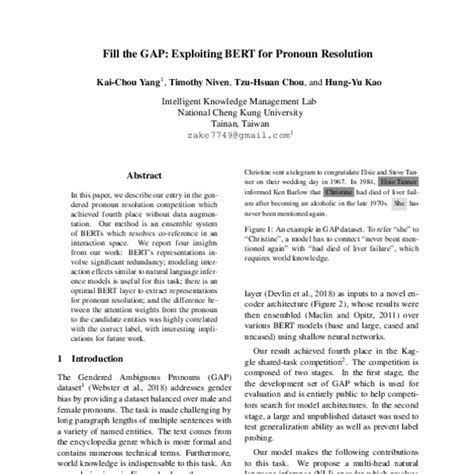 Fill The Gap Exploiting Bert For Pronoun Resolution Acl Anthology