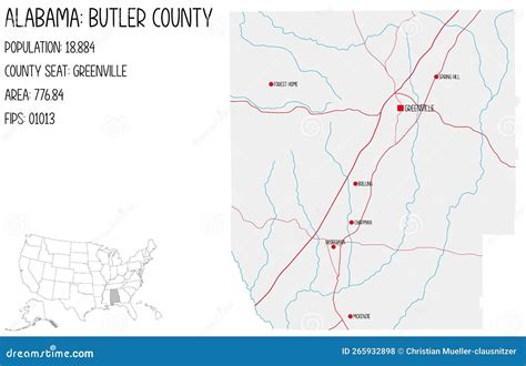 Map Of Butler County In Alabama Usa Stock Vector Illustration Of