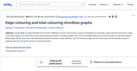 Edge Colouring And Total Colouring Chordless Graphs Scite Report