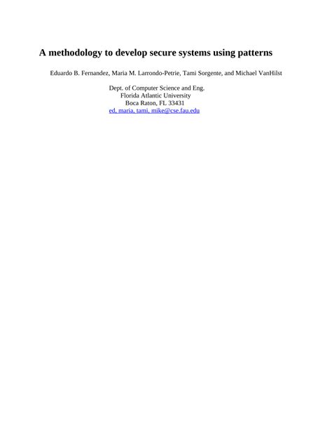 Pdf A Methodology To Develop Secure Systems Using Patterns