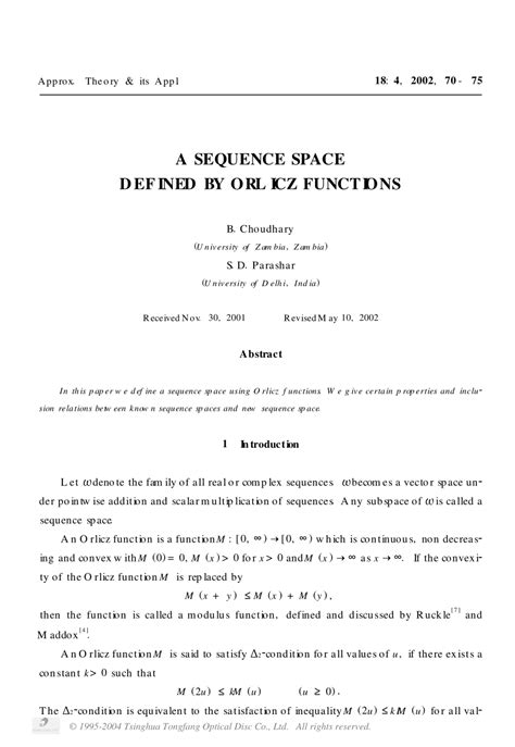 Pdf A Sequence Space Defined By Orlicz Functions