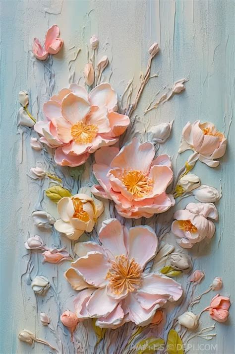 Ai数字艺术原创奶油风花卉油画肌理装饰画 众图网 花瓣网