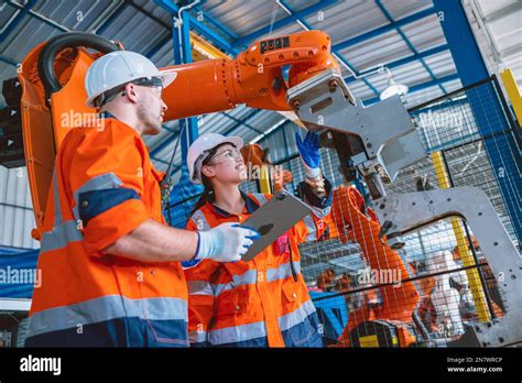 Engineer Teamwork Working In Automation Factory Service Program Robotic