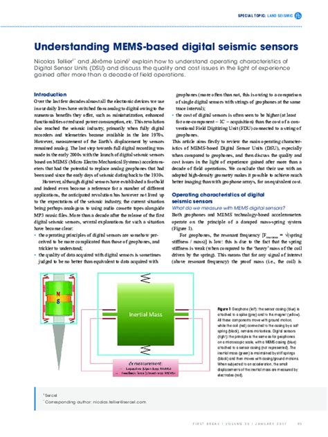 Pdf Understanding Mems Based Digital Seismic Sensors Jérôme Lainé