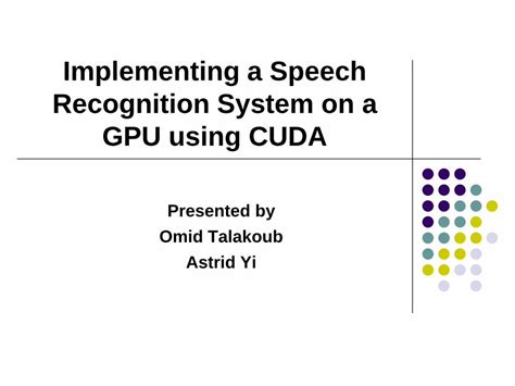 Pdf Implementing A Speech Recognition System On A Gpu Using Cuda Dokumentips