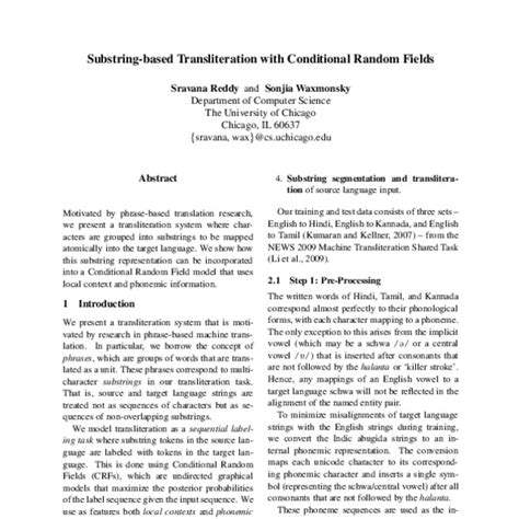Substring Based Transliteration With Conditional Random Fields Acl Anthology