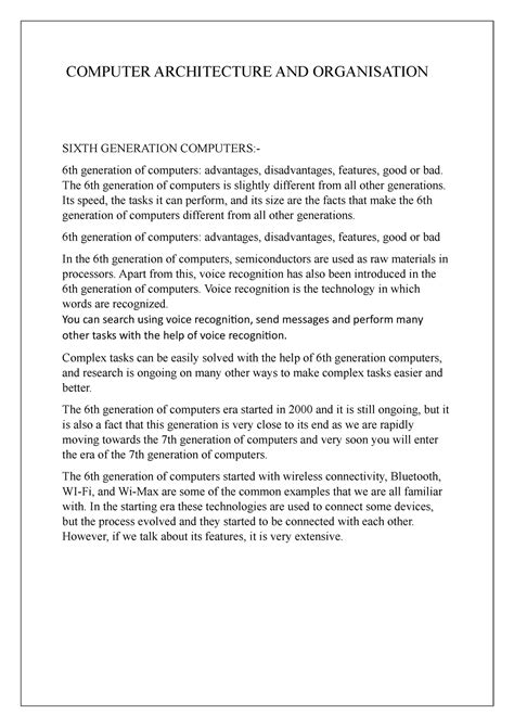 Computer Architecture AND Organisation COMPUTER ARCHITECTURE AND ORGANISATION SIXTH GENERATION