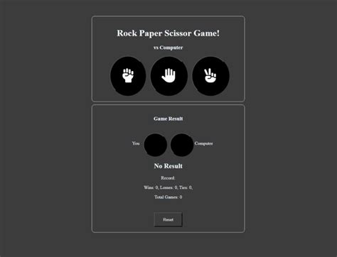 Rock Paper Scissors Game Using Html Css And Javascript With Source