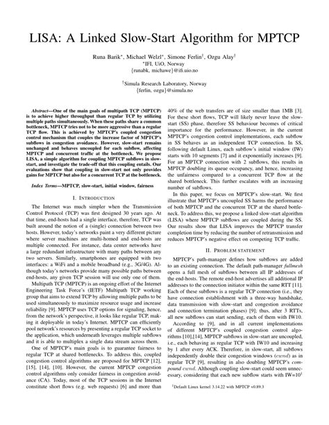 pdf lisa a linked slow start algorithm for mptcp