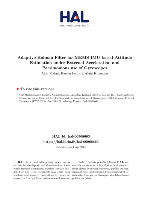 Pdf Adaptive Kalman Filter For Mems Imu Based Attitude Estimation