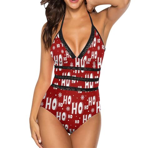 One Piece Swimsuit Women Tummy Control V Neck Ho Ho Ho Halter Swim