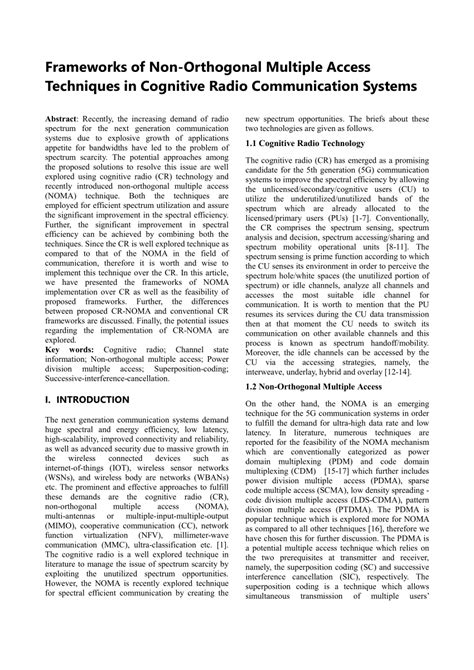 Pdf Frameworks Of Non Orthogonal Multiple Access Techniques In Cognitive Radio Communication
