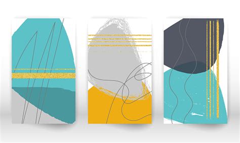 수채화 효과 디자인 커버 추상적 인 손으로 그린 기하학적 모양의 집합입니다 낙서 라인 황금 입자 0명에 대한 스톡 벡터 아트 및 기타 이미지 Istock