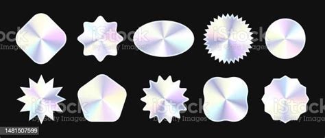 홀로그램 스티커 세트 홀로그램 레이블 컬렉션 엠블럼 태그 라벨 배지 템플릿을위한 반짝이는 은박 요소 벡터 일러스트 팩 금속에