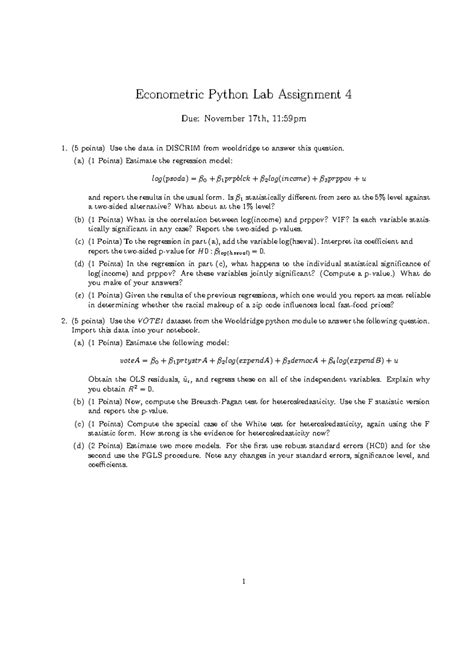 Fall2022 A4 Assignment Econometric Python Lab Assignment 4 Due